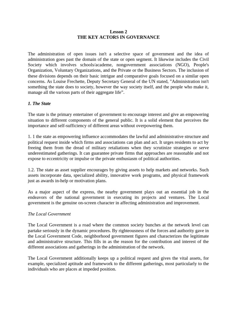 Lesson-2-in-BAC4-The-Key-Actors-in-Governance | PDF