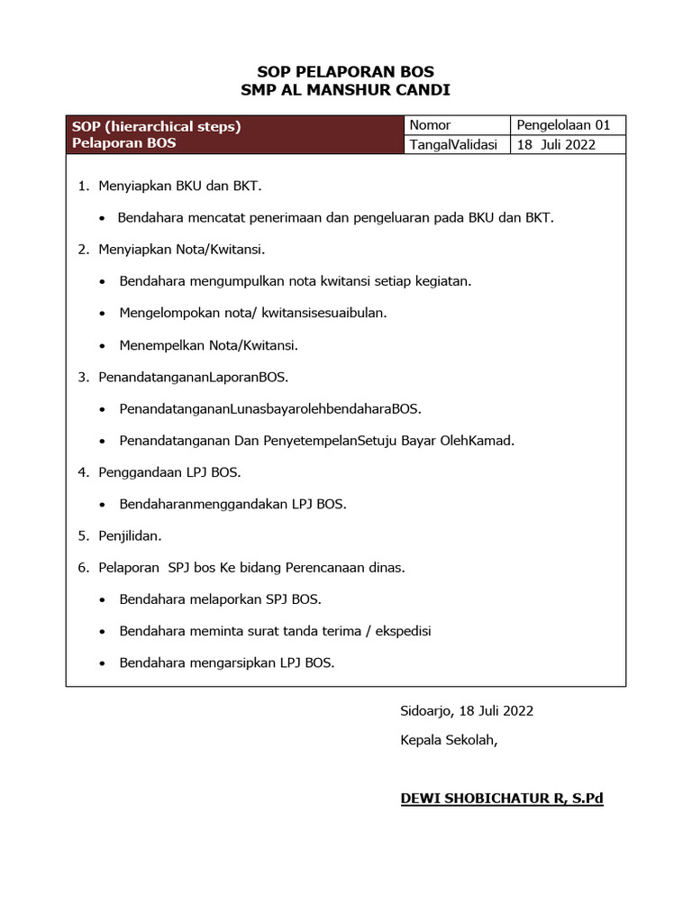 Sop Pelaporan Bos | PDF