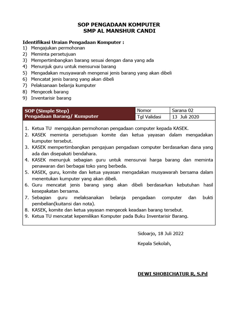 Sop Pengadaan Komputer | PDF