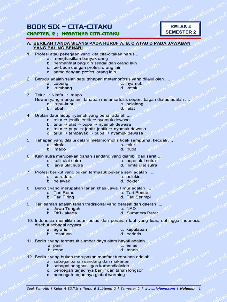 Soal Kelas 4 Tema 6 Subtema 2 | PDF