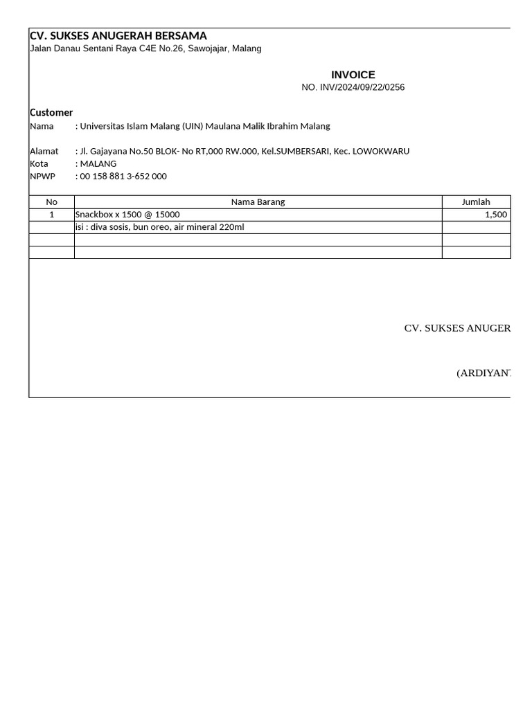 Cv. Sukses Anugerah Bersama: Customer | PDF