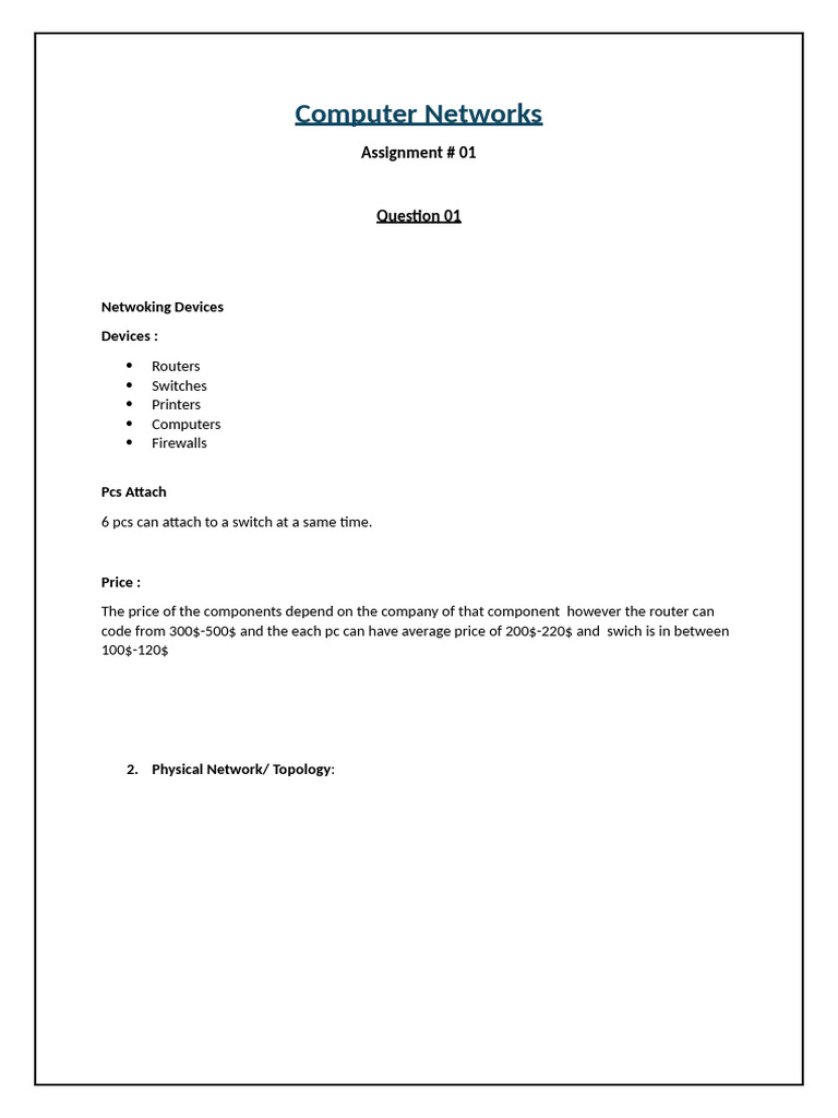 Computer Networks: Assignment # 01 | PDF