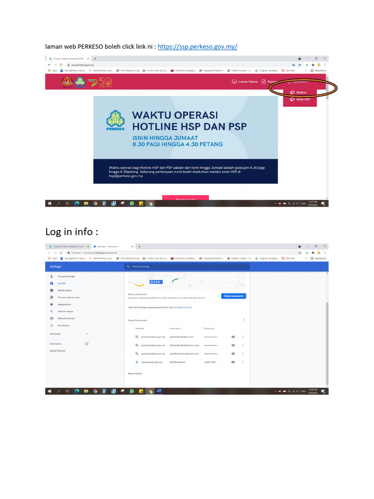 PANDUAN Isi Details PT Kat Laman Web PERKESO PELAN PEMULIHAN. | PDF