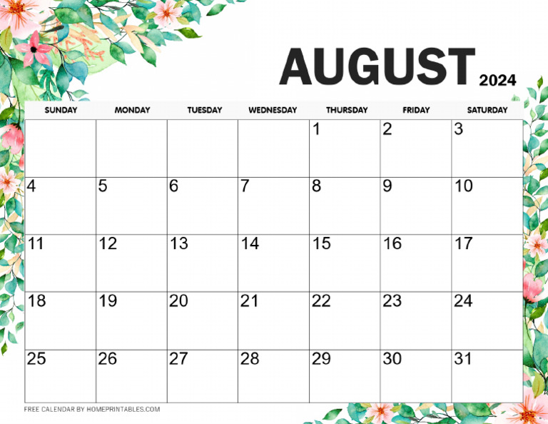 Tropical August 2024 Calendar by Home Printables | PDF