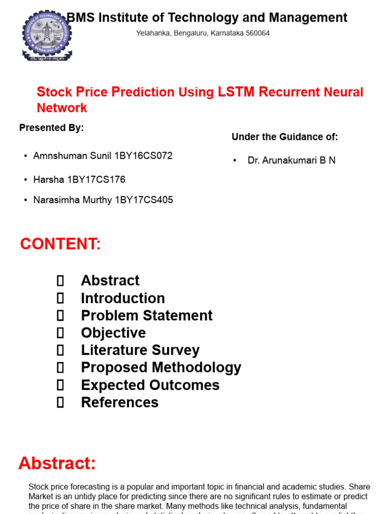 Stock Price Prediction Using LSTM Recurrent Neural Network | PDF