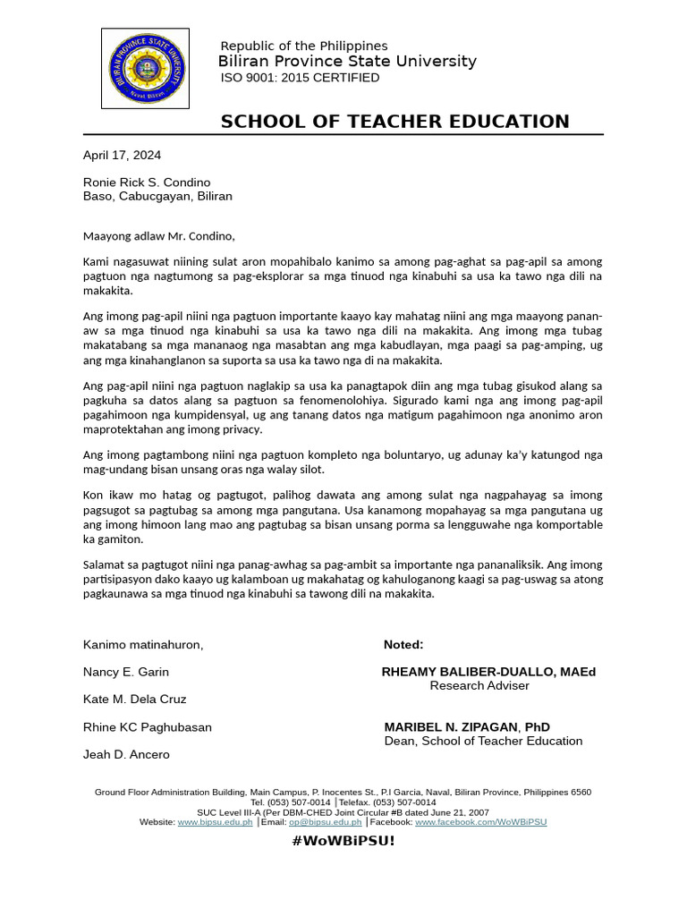 BISAYA LETTER PARTICIPANTS | PDF