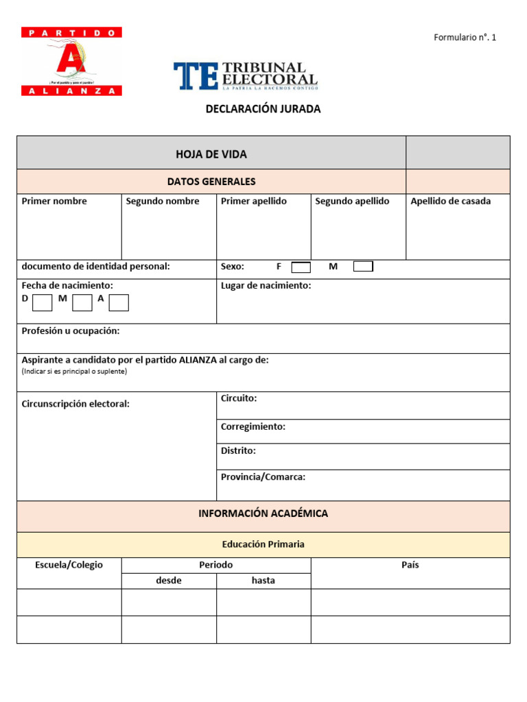 Formulario n.1 Hoja de Vida | PDF