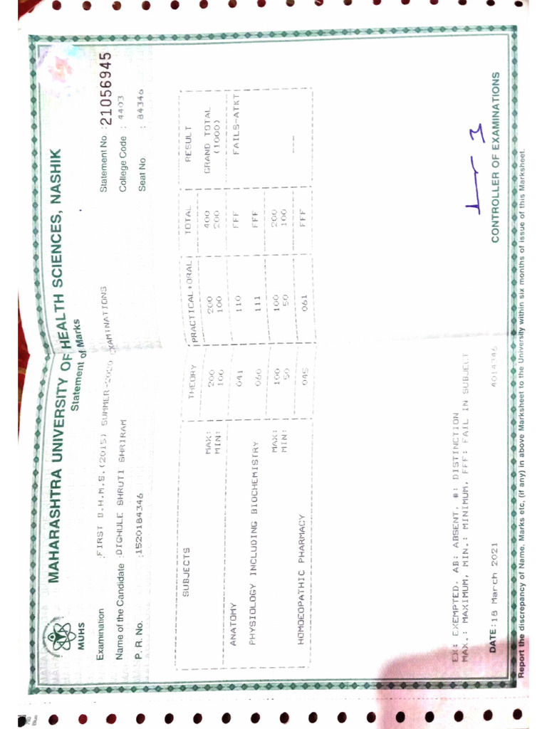1st Marksheet | PDF