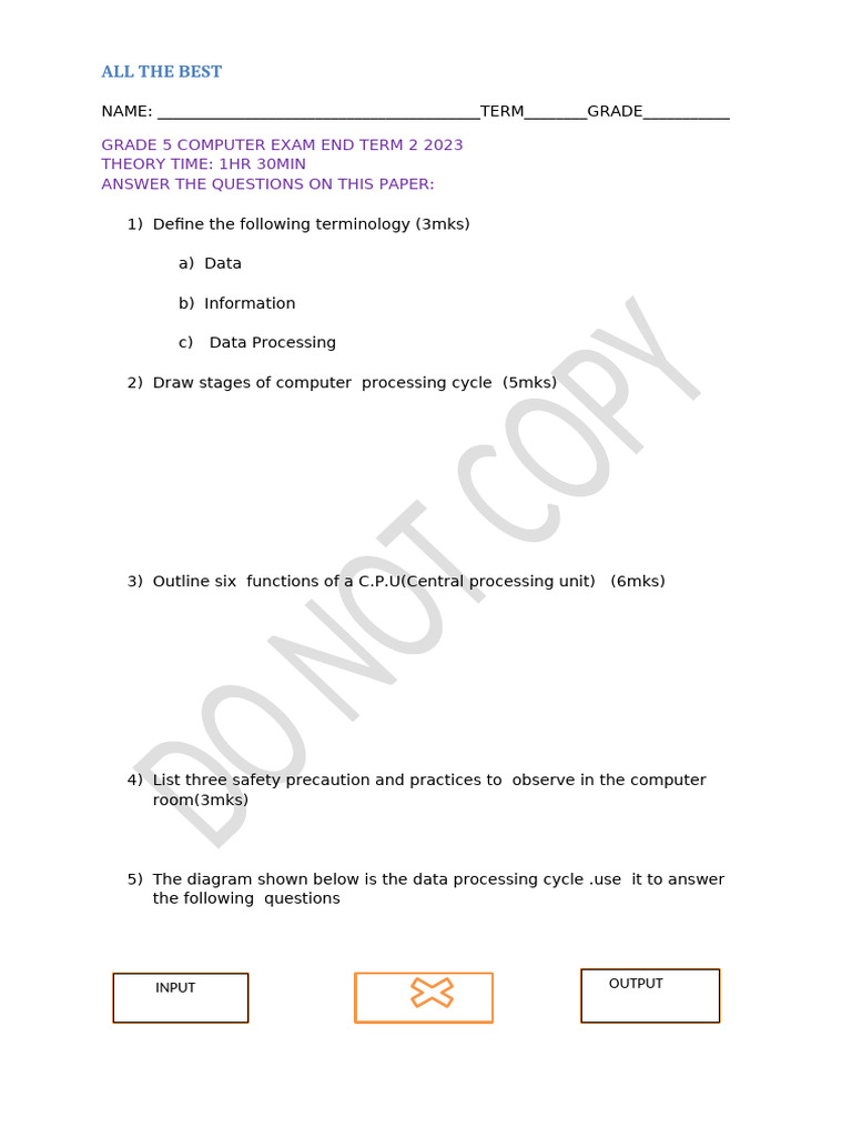 Grade 5 Computer Exam | PDF