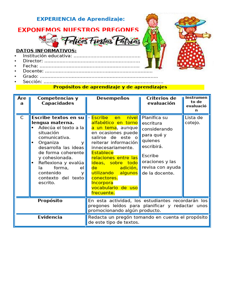 2° Sesión Día 1 Com Escribimos Pregones | PDF