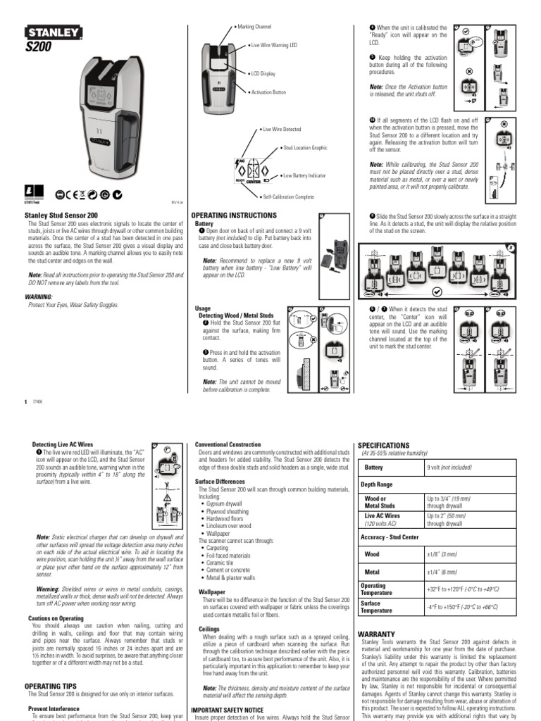 Stanley Stud Sensor S200 | PDF