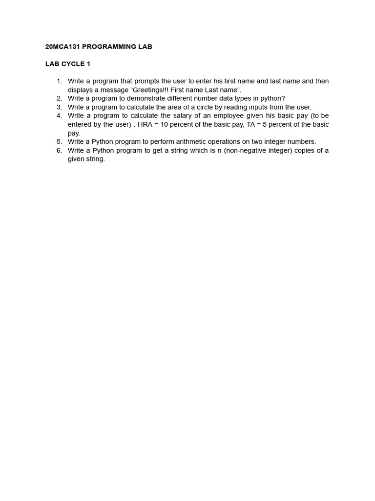 Programming Lab - Lab Cycle 1 | PDF Programming Lab - Lab Cycle 1 | PDF