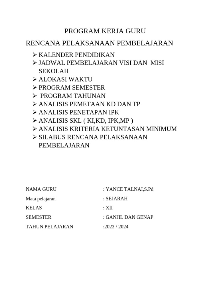Program Kerja Guru | PDF
