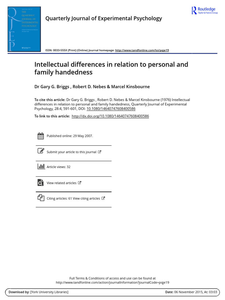 Intellectual Differences in Relation To Handedness | PDF