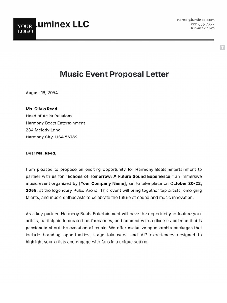 Music Event Proposal Letter Template - Edit Online & Download Example | PDF