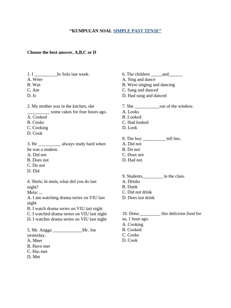 Kumpulan Soal Simple Past Tense | PDF