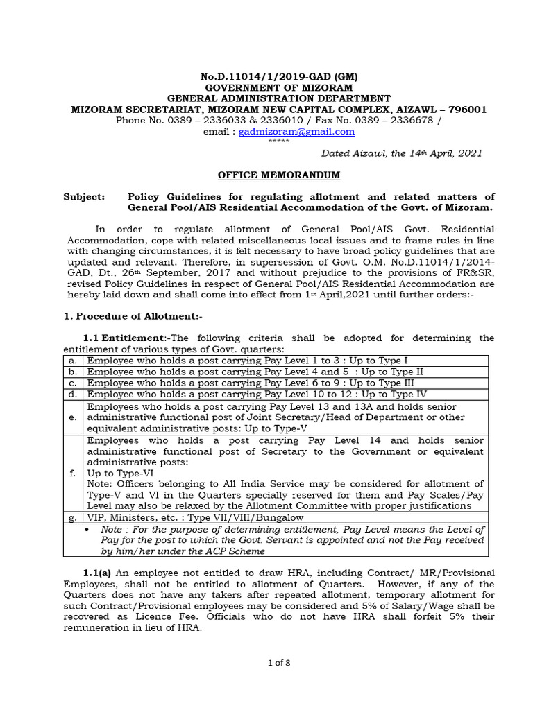 Govt Quarters Guidelines New 2021 | PDF