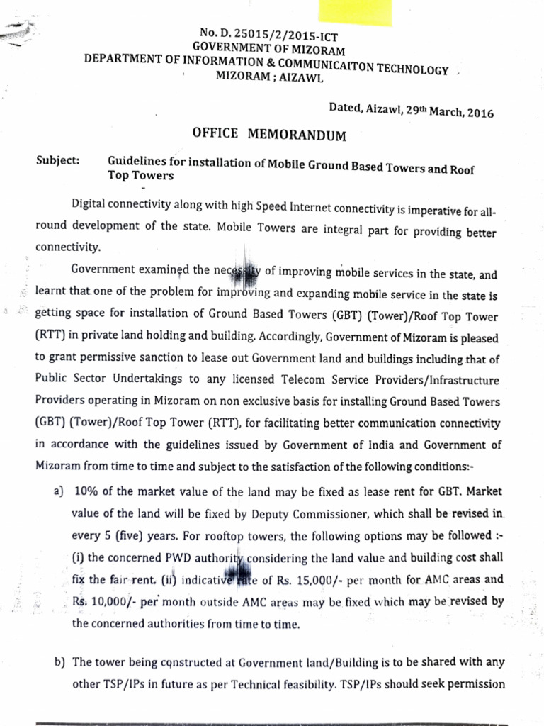 Guidelines For Mobile Tower Installation ICT 29.3.2016 | PDF