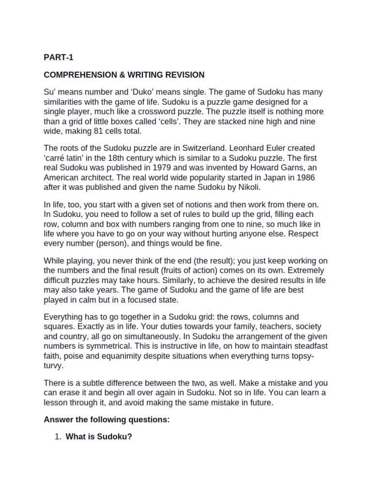 COMPREHENSION AND WRITING REVISION for PT-2 class VIII | PDF