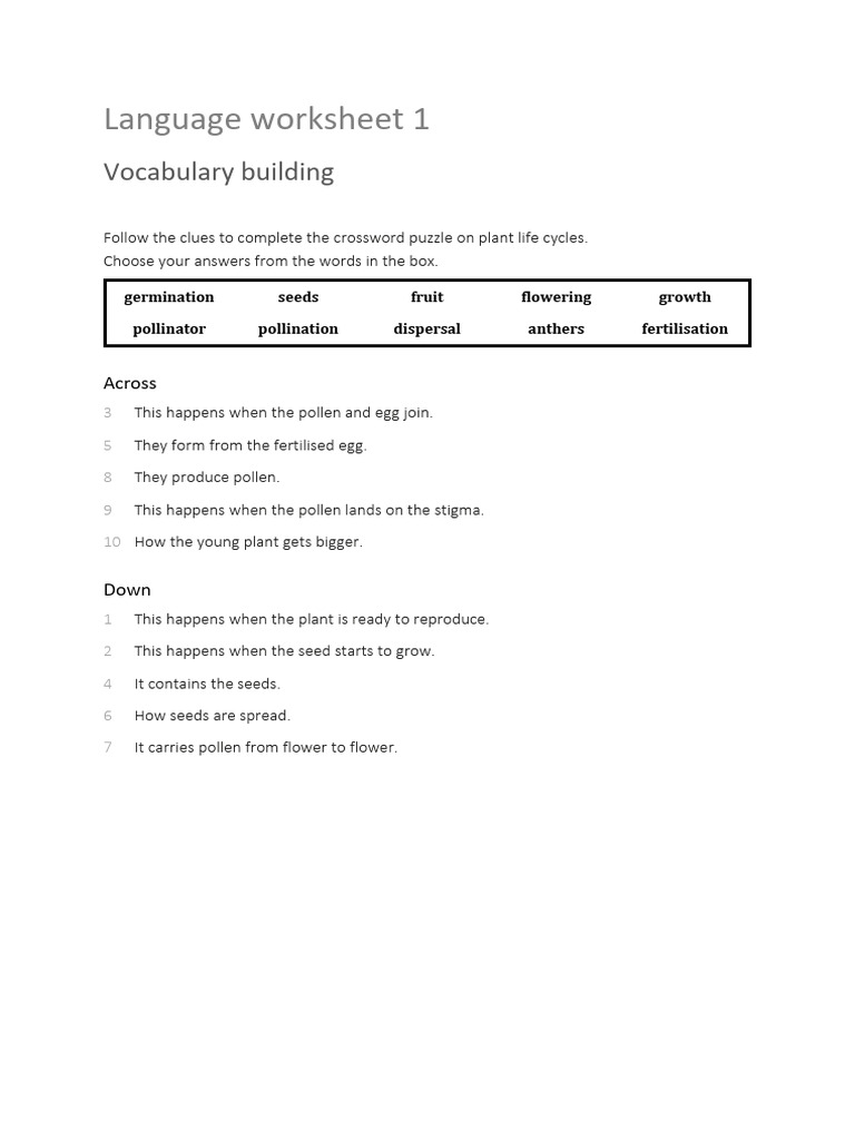Grade 4 Science- Language Worksheet 1 | PDF