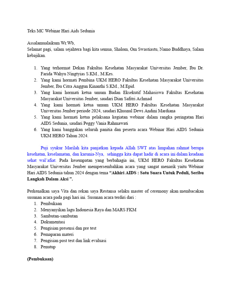 Teks MC Webinar HAS 2024 | PDF