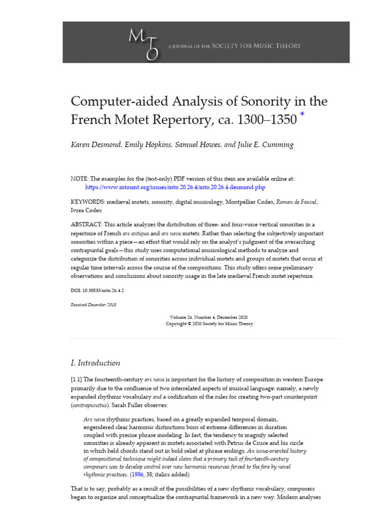 Desmond Digital Analyse of Early Music | PDF