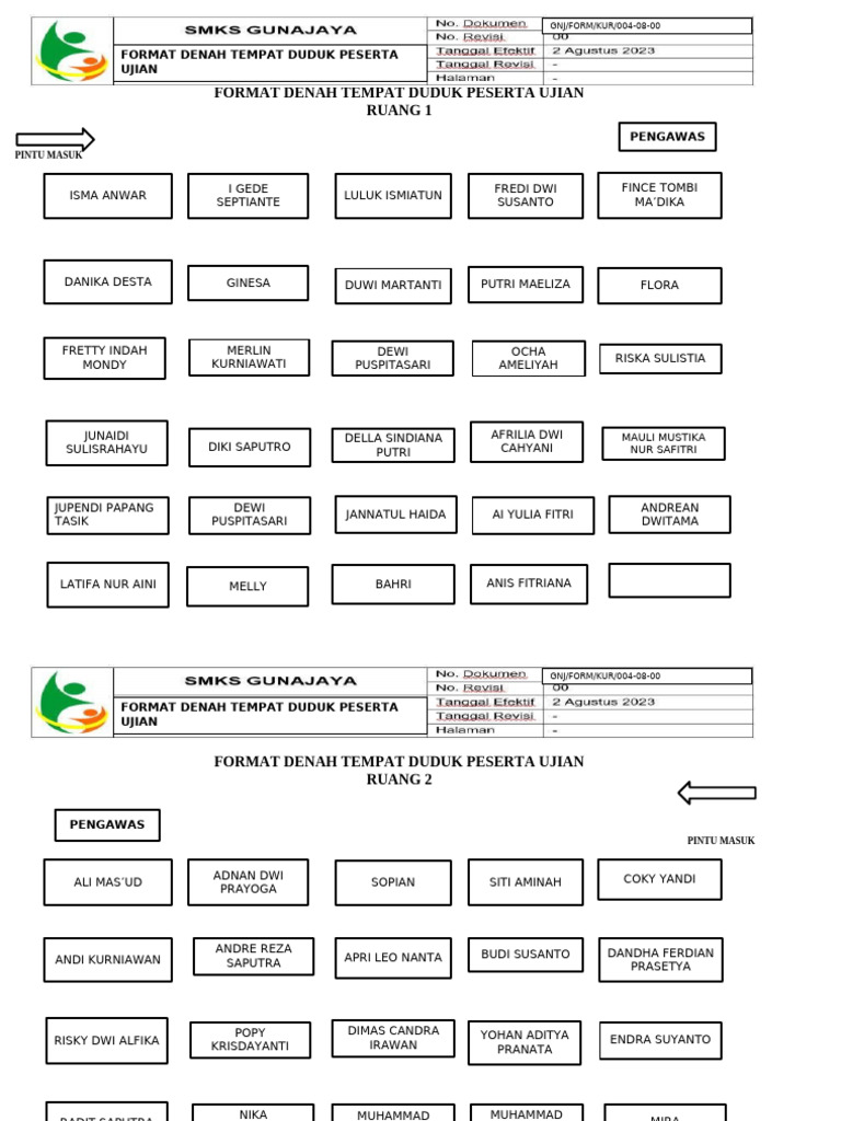 6.9 Format Nomor Meja Ujian - GNJ - FORM - KUR - 004-06-00 | PDF