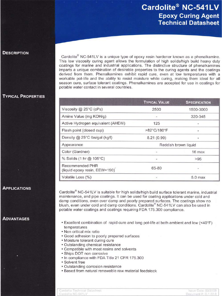 Cardolite NC541LV - TDS | PDF