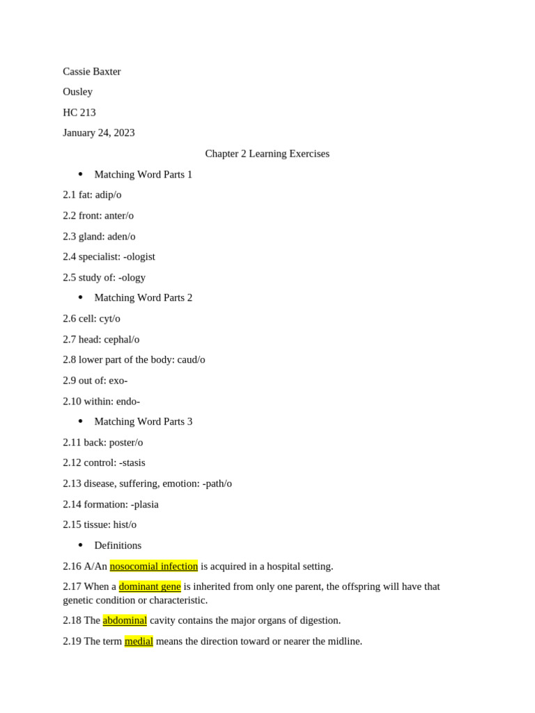 Chapter 2 Learning Exercises | PDF