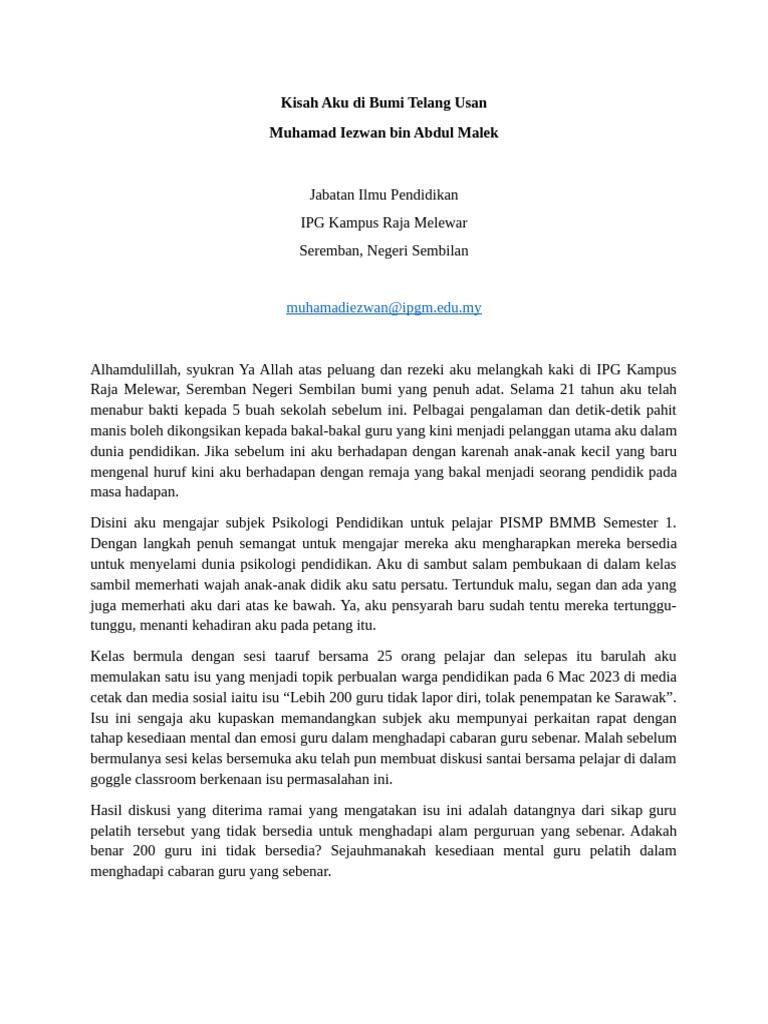 Kisah Aku Di Bumi Telang Usan | PDF