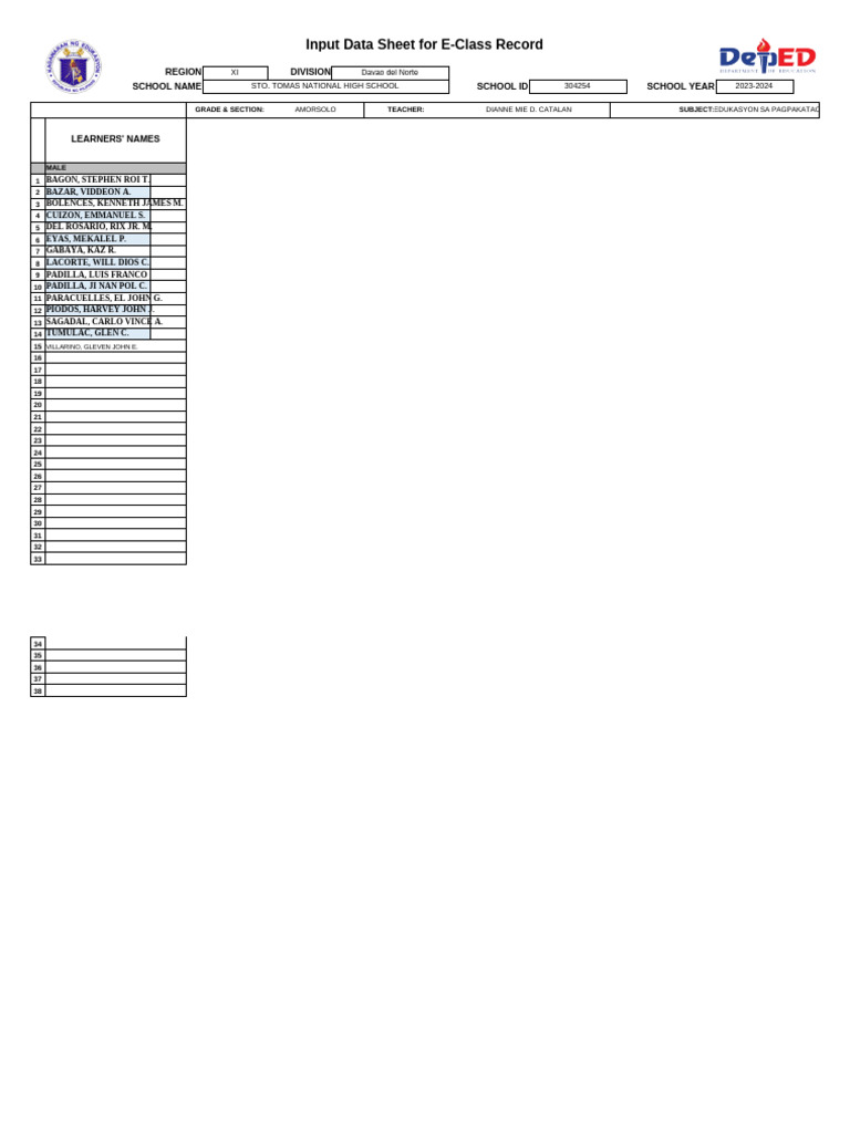 E-Class-Record-AMORSOLO 2023-2024 | PDF
