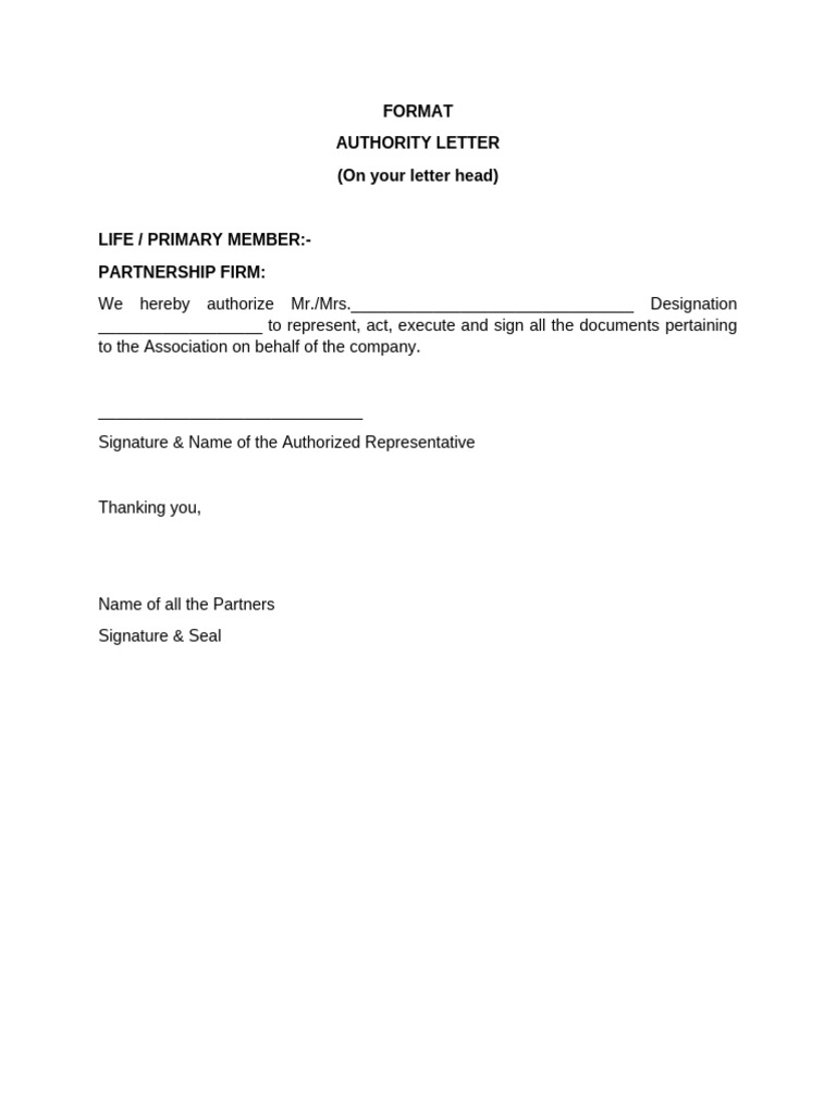 Authority Letter Partnership or LLP | PDF