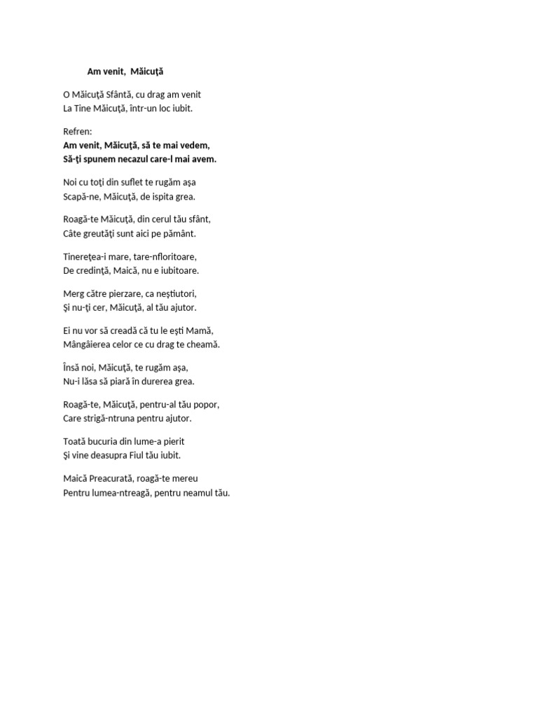 Am Venit Maicuta | PDF
