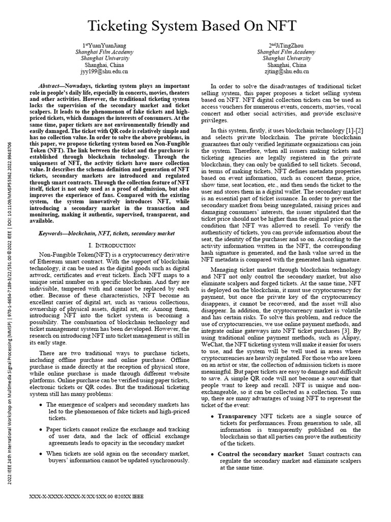 Ticketing System Based on NFT | PDF