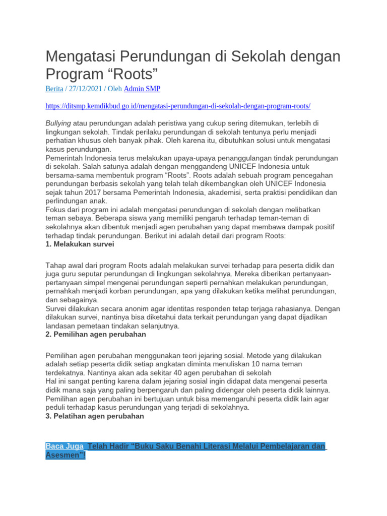 Mengatasi Perundungan Di Sekolah Dengan Program | PDF