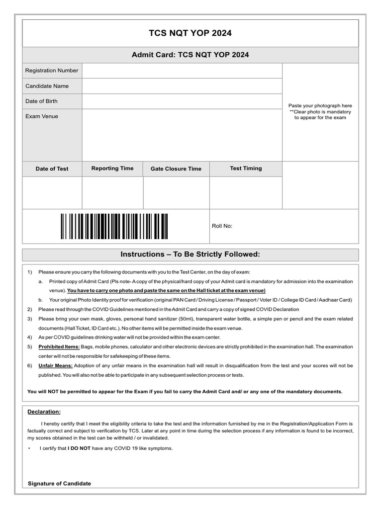 TCS Admit Card | PDF