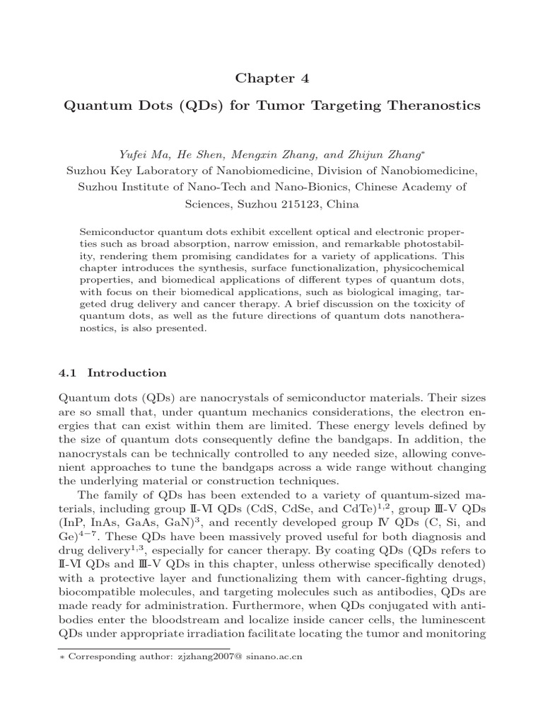 Quantum Dots (QDS) For Tumor Targeting Theranostics | PDF