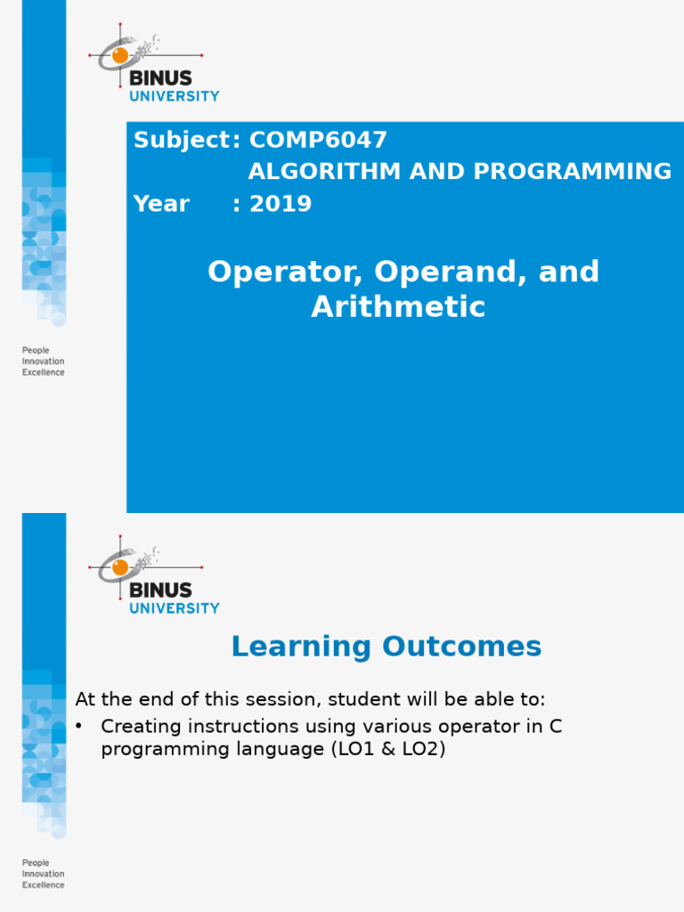 20190722172121D5542 - COMP6047 (L) Pert 3 - Operator, Operand, and Arithmetic | PDF