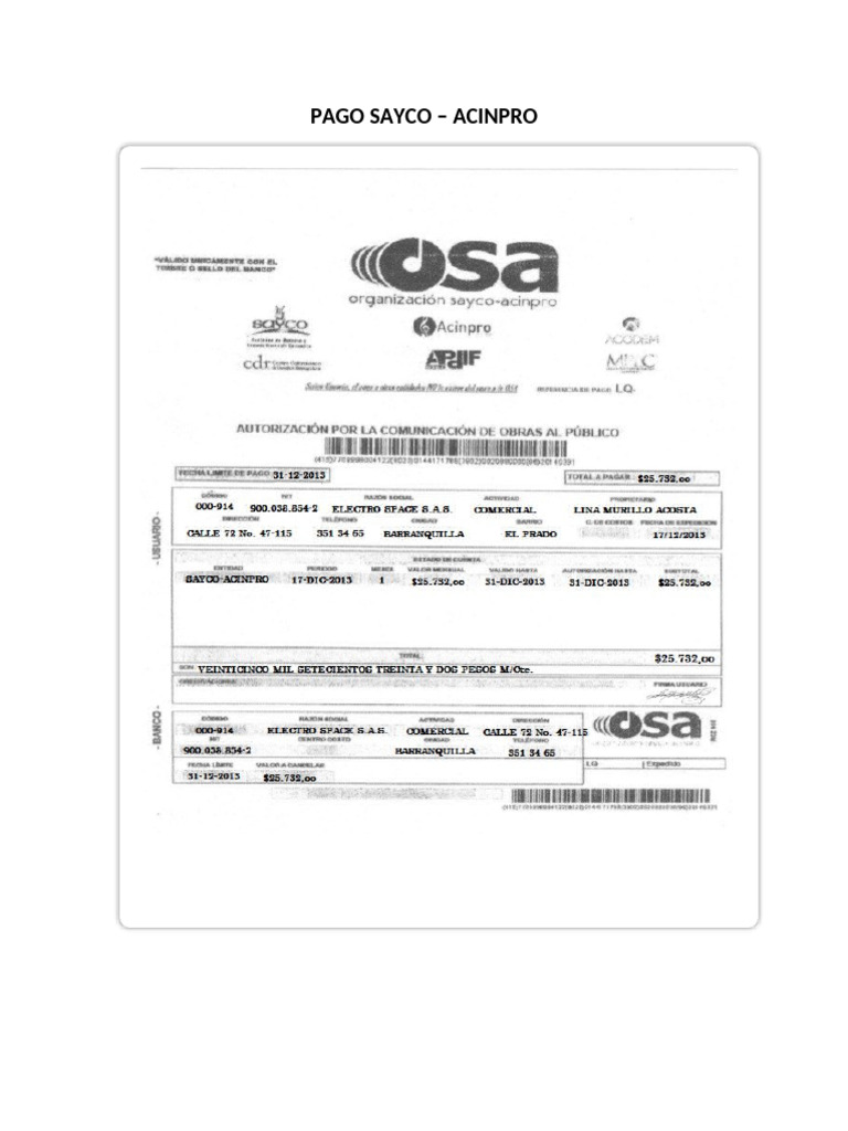 37-PAGO SAYCO-ACINPRO | PDF