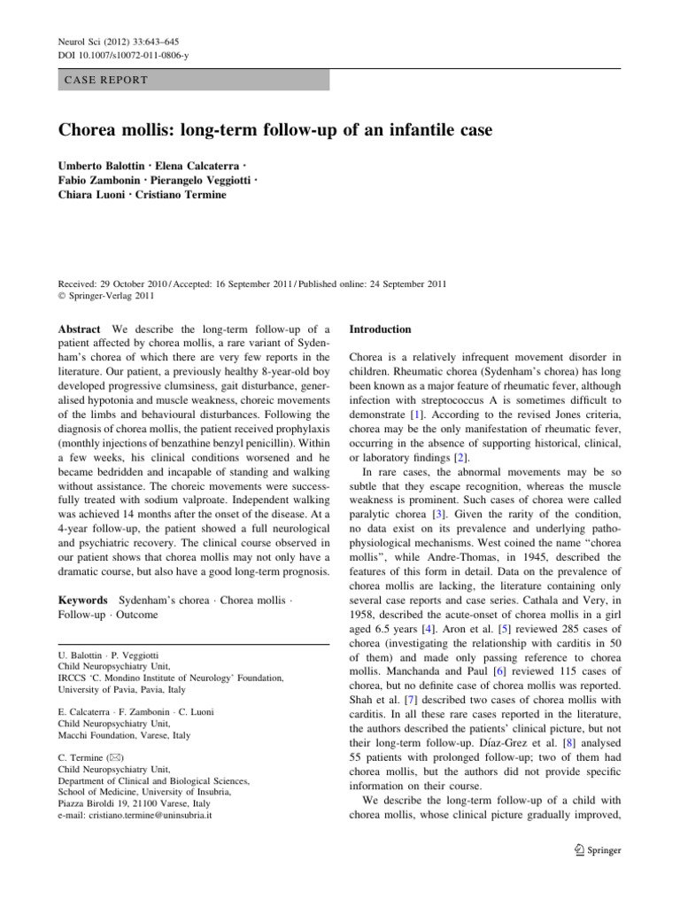 Chorea Mollis: Child Recovery Report | PDF | Wellness | Science ...