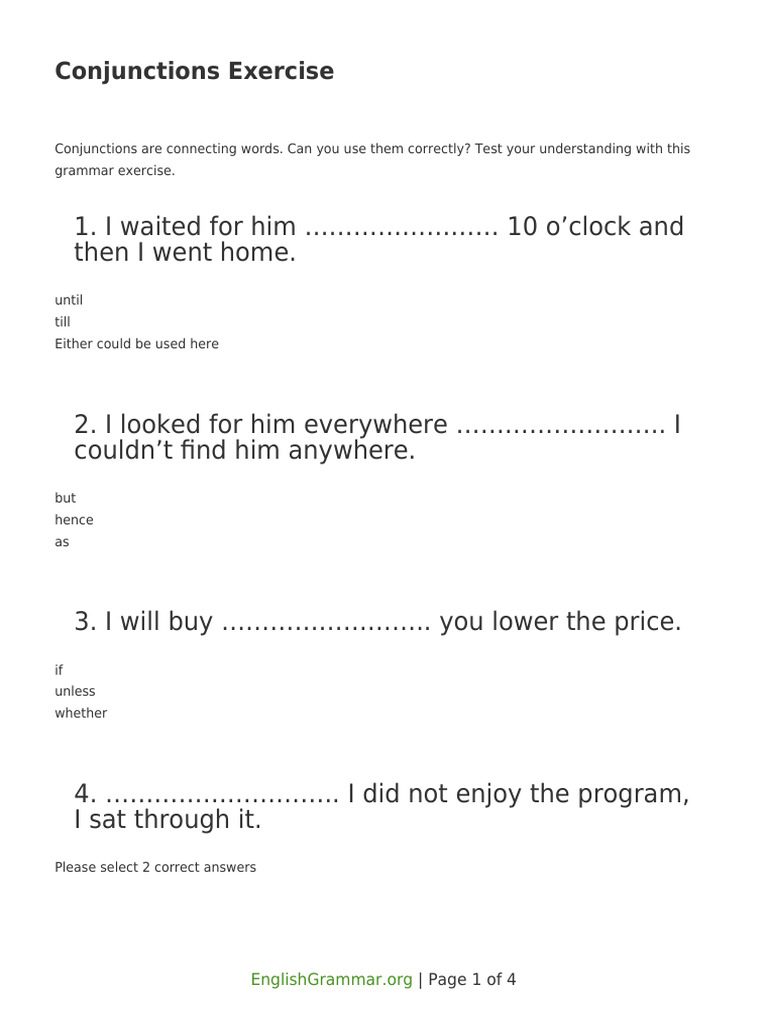 Conjunctions Exercise | PDF