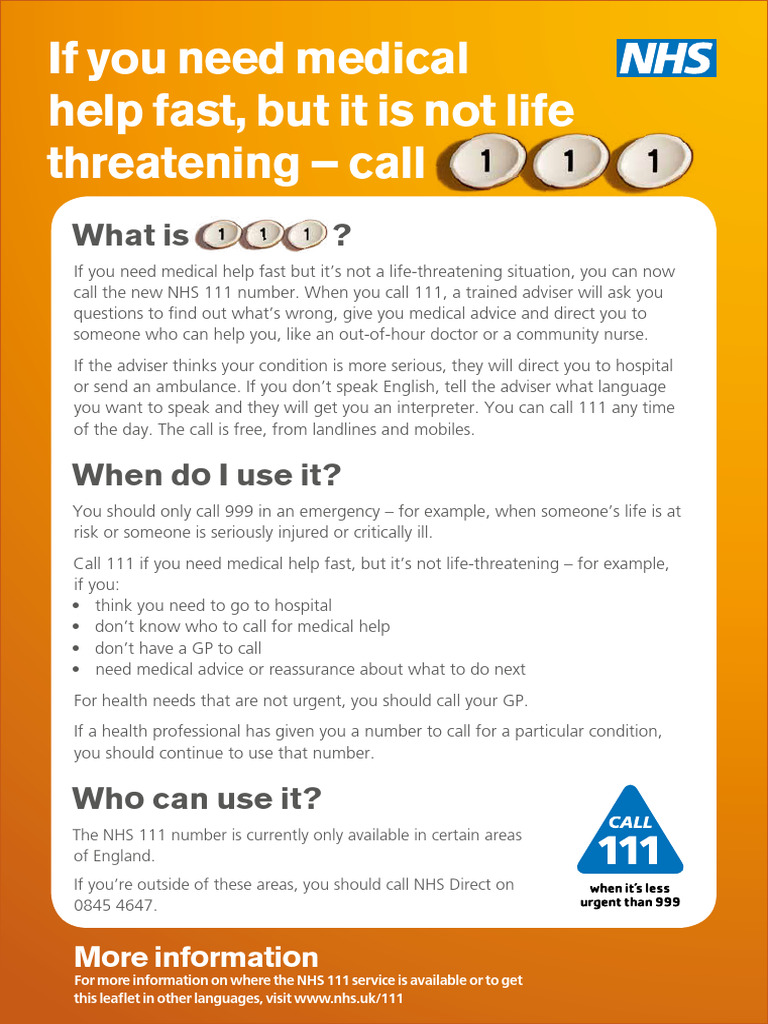 NHS 111 Leaflet | PDF