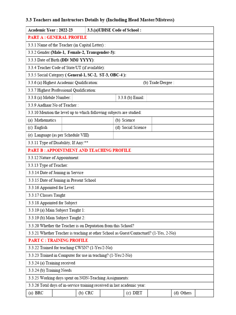 Teacher Profile Formate | PDF