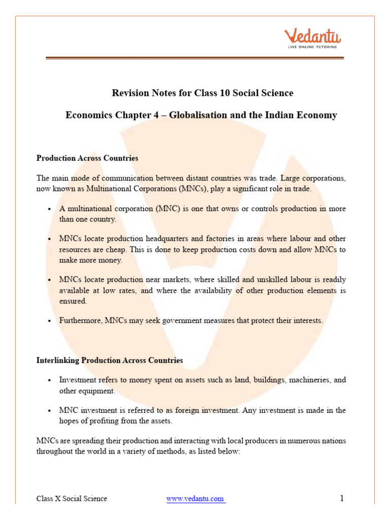 Cbse Class 10 Social Science Economics Chapter 4 Notes | PDF