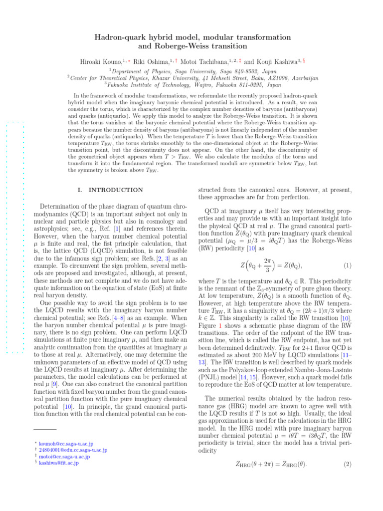 Hadron-Quark Hybrid Model, Modular Transformation and Roberge-Weiss ...