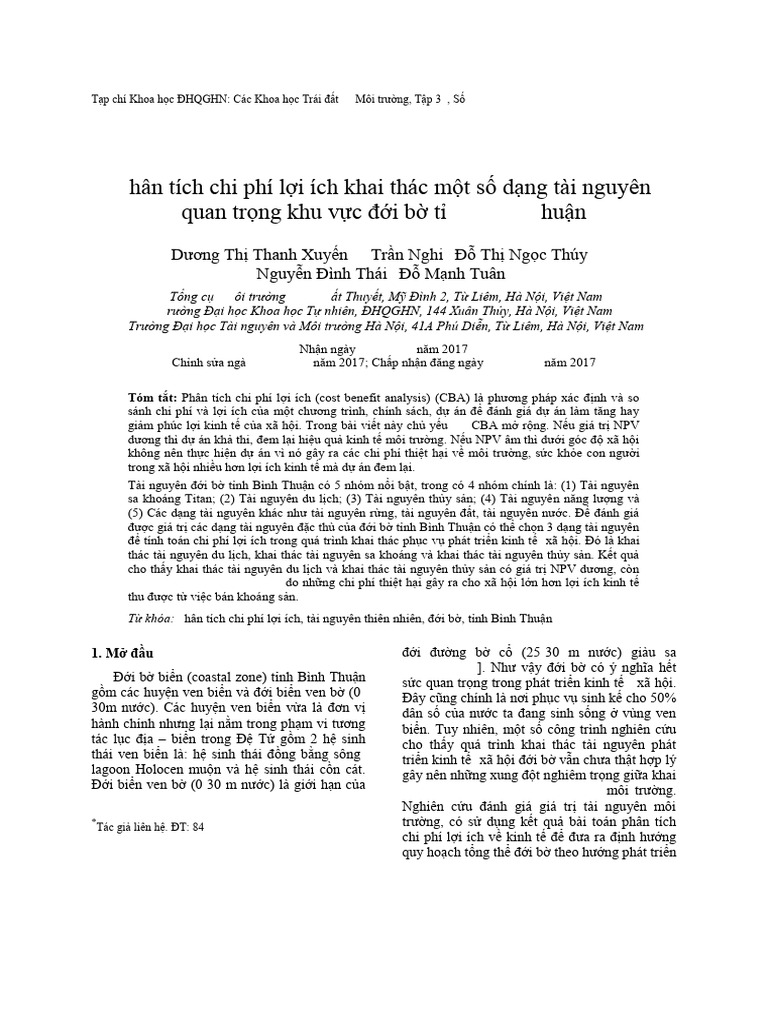 Duong et al. (2017) - CBA các dự án khai thác một số dạng tài nguyên ...