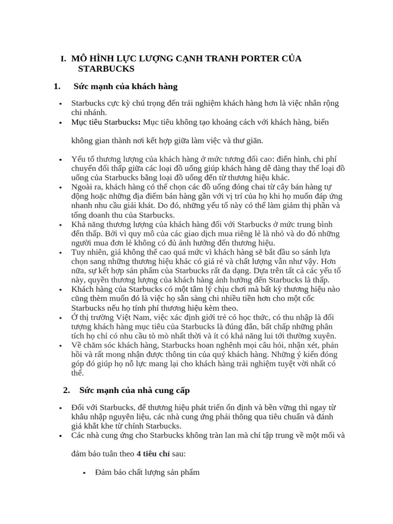 Mô Hình L C Lư NG C NH Tranh Porter C A Starbucks | PDF