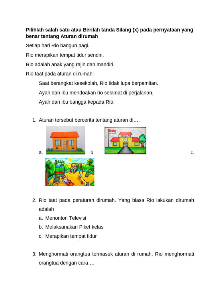 Soal Pilihan Berganda Aturan Dirumah | PDF