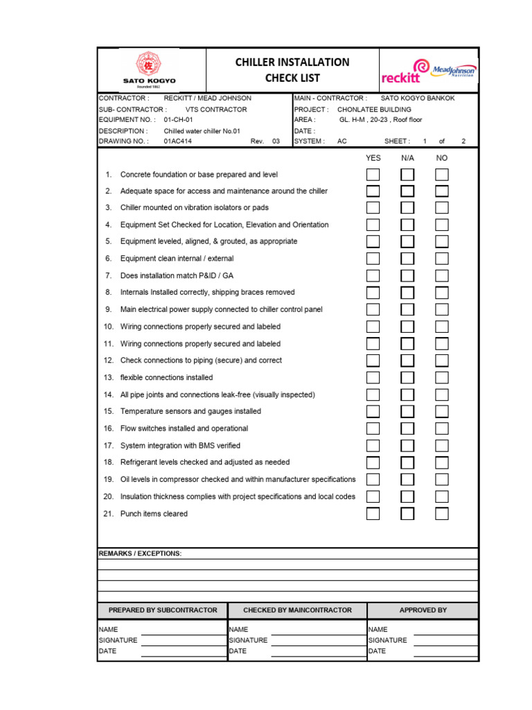 Chiller Check List - 001 | PDF
