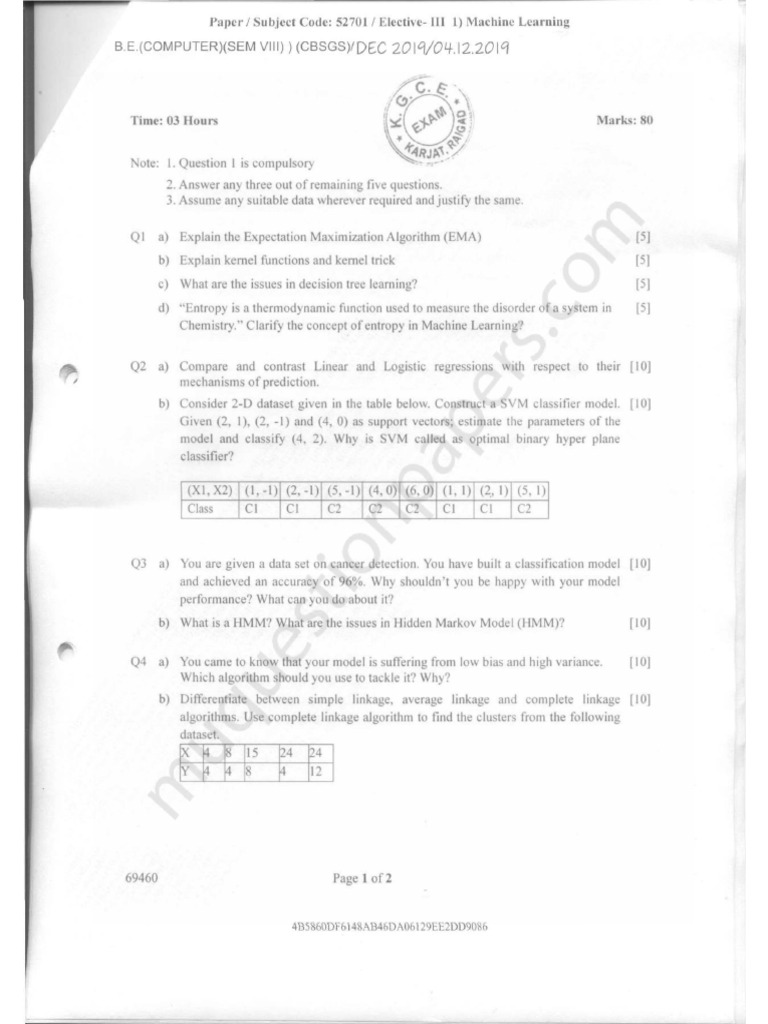 ML Question Paper | PDF